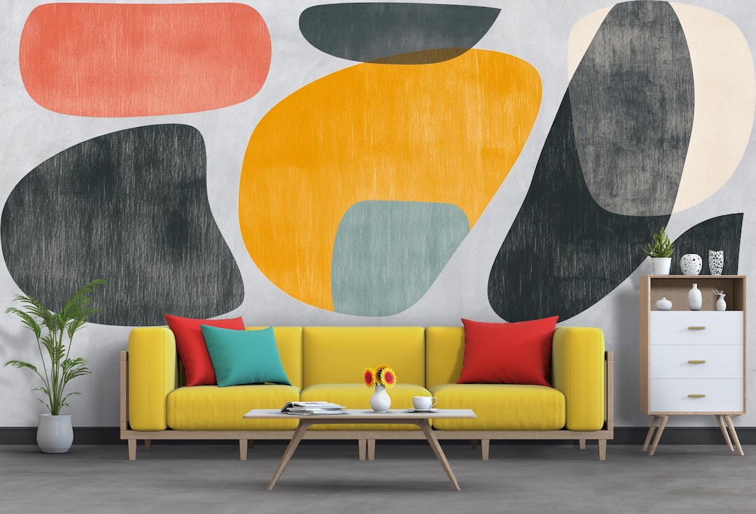 Modern Abstract Wall Decal • Large Peel & Stick Mural • Mid-century ...