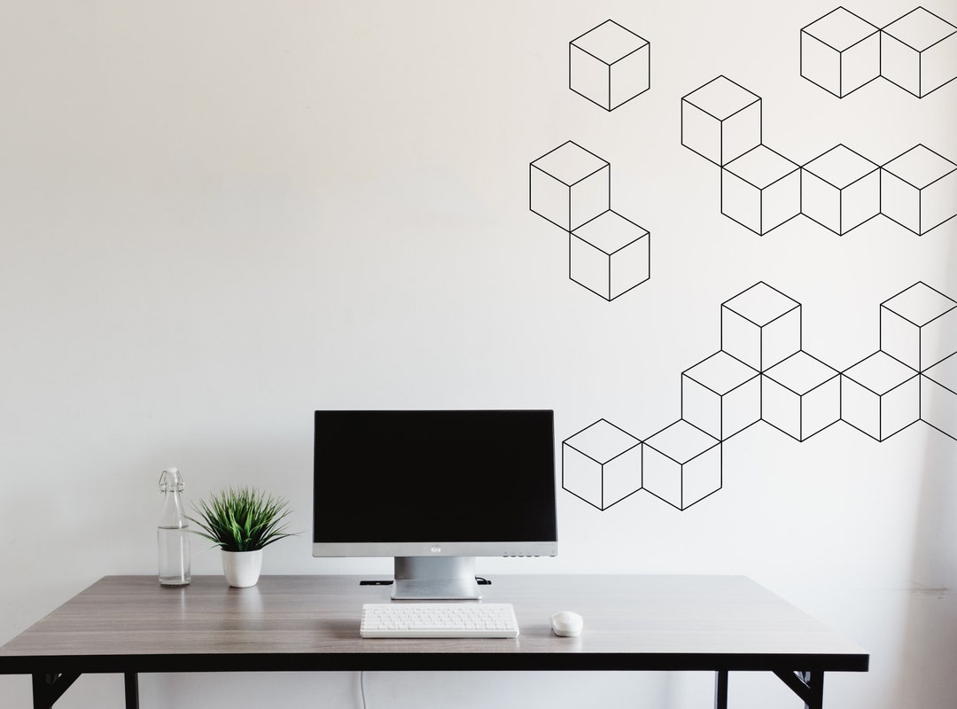 Cubes Office Wall Art Decor Office Wall Decal Computer Desk Wall Decor ...