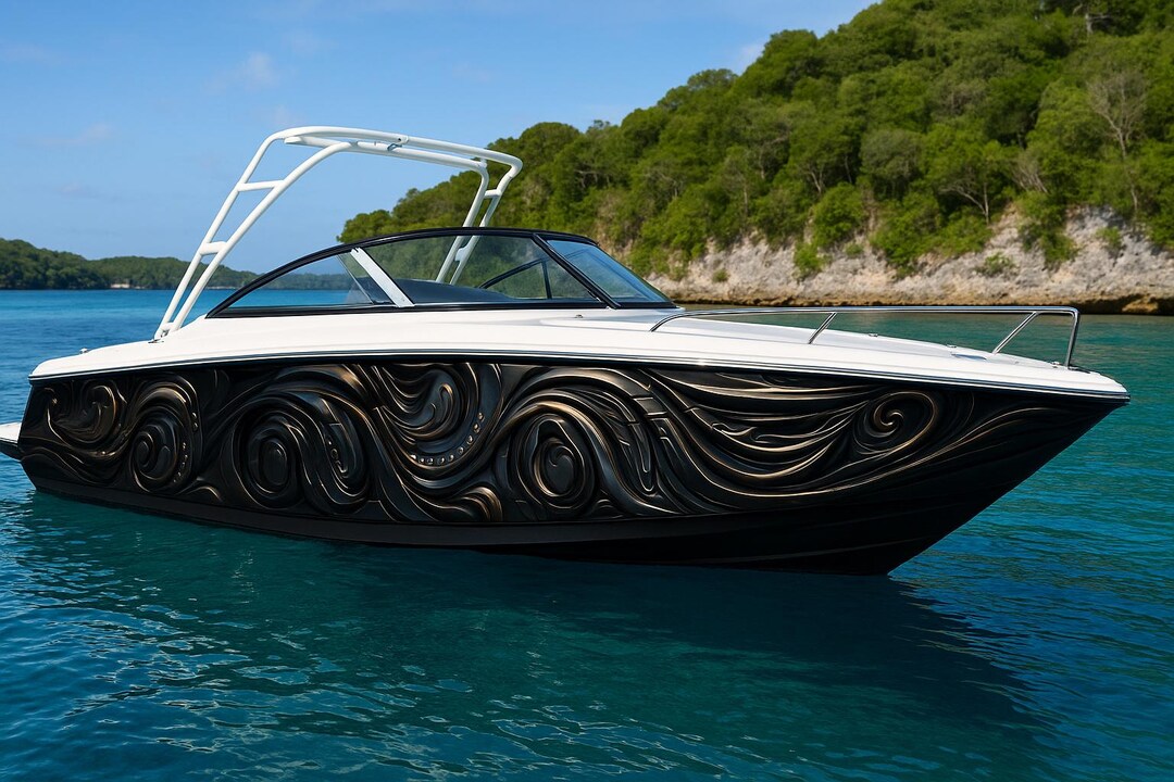 Black Lava Boat Wrap – Glossy 3D Swirl Marine Vinyl | Luxury Metallic ...