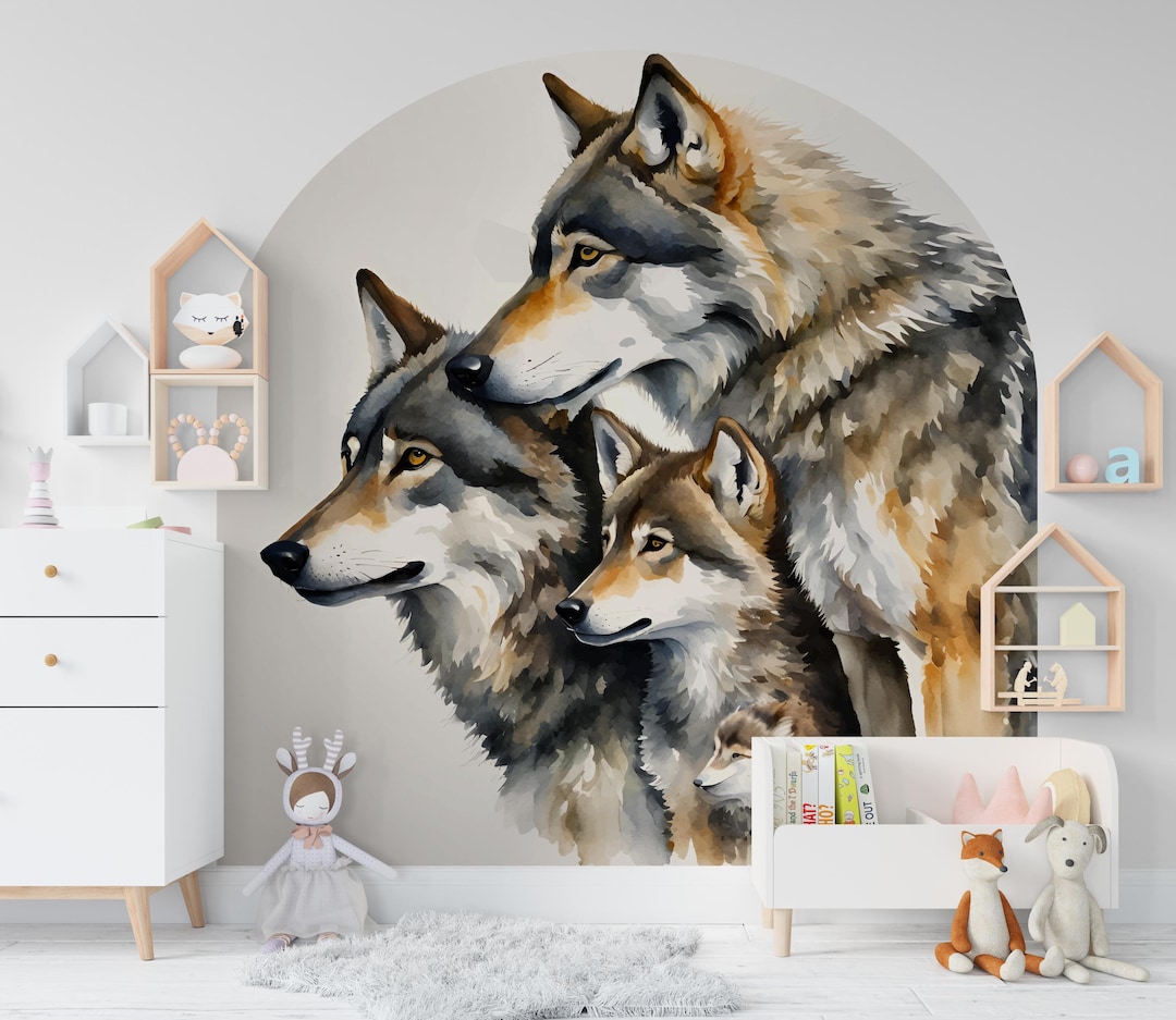 Wolfs Wall Decal, Watercolor Wolf Wall Art, Nursery Bed Arch Sticker ...