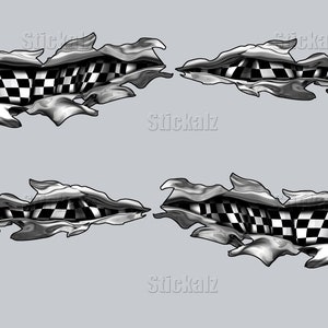 Ripped Metal Checkered Flag Bike Sticker, Ripped Metal Racing Flag Bike ...