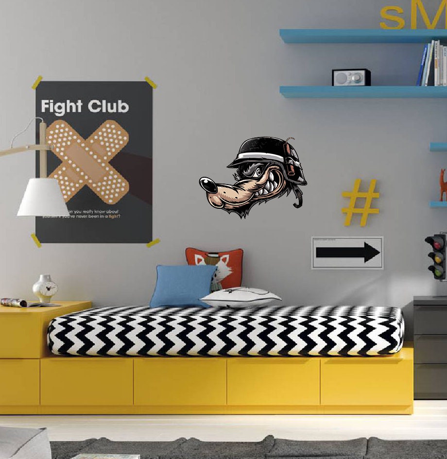 Cartoon Angry Wolf Decal Boys Room Wolf Sticker Wolf Decor - Etsy