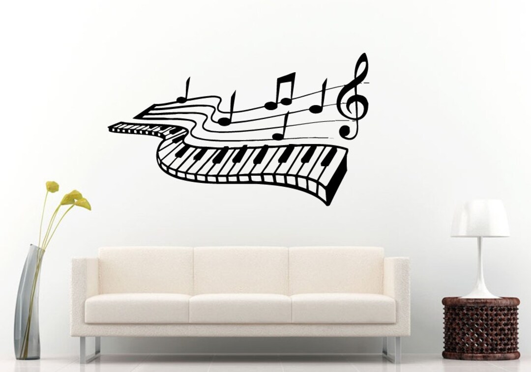 Piano Keyboard Keys Music Notes Melody Wave Wall Decal Vinyl Sticker ...