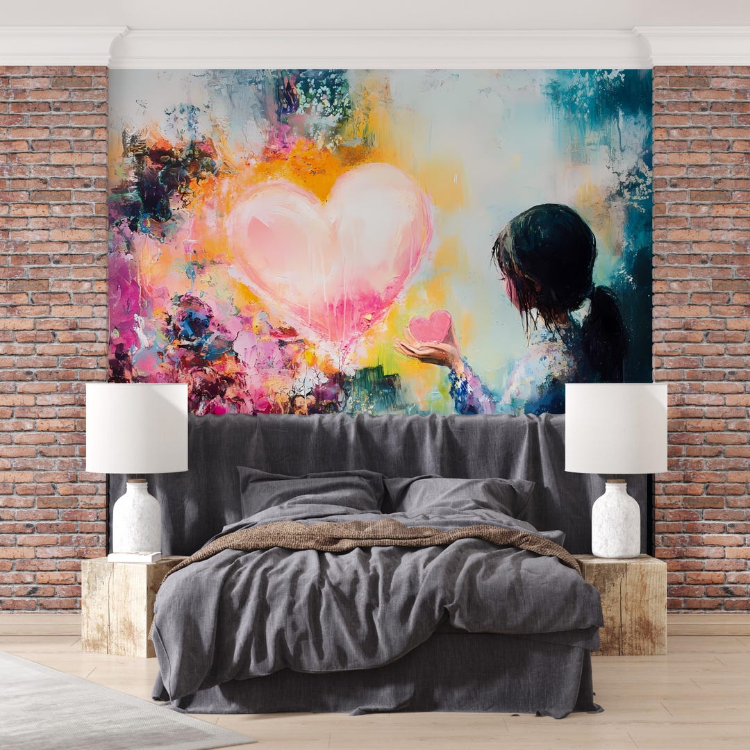 Heart Wall Mural - Abstract Love Wallpaper - Girl & Heart Wall Art ...