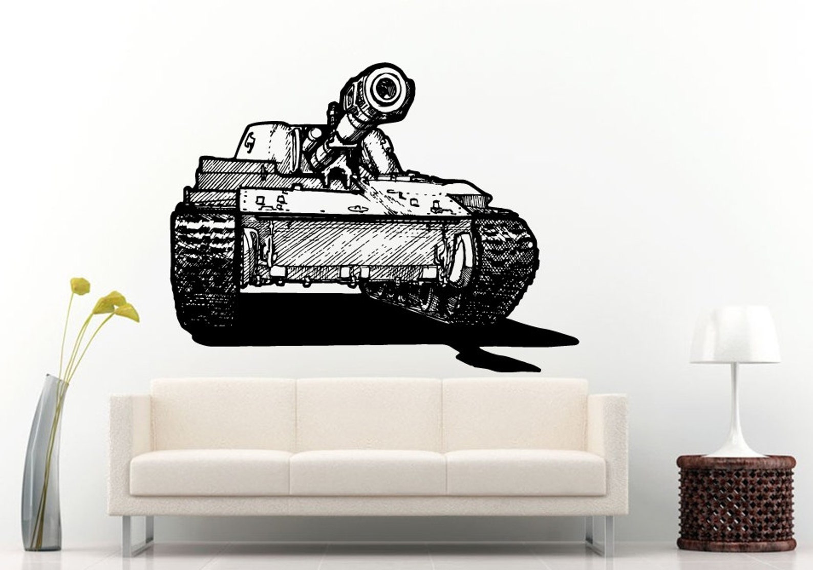 Old Vintage Army War Tank Wall Decal Vinyl Sticker Mural Room Decor ...