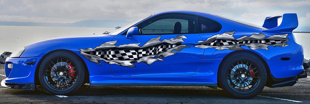 Ripped Metal Checkered Car Sticker, Racing Flag Car Decal, 3D Checkered ...