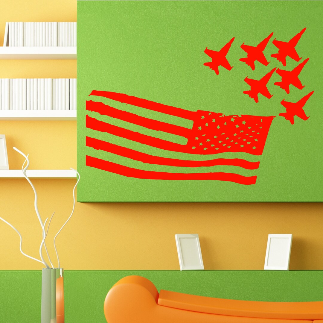 Fighter Jet Plane American Flag Country Patriotism Design Wall Sticker ...