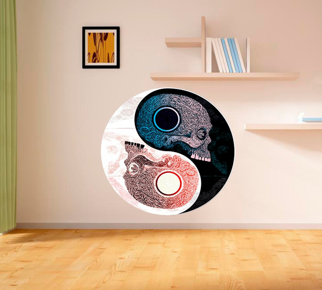Yin Yang Skull Wall Decal, Yin Yang Skull Wall Sticker, Yin Yang Skull ...