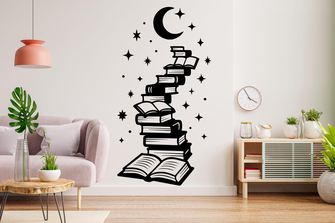 Books Wall Decals Stars Wall Art Decals School Wall Decor, Library ...