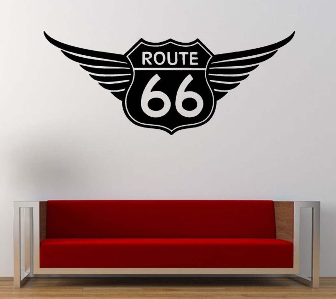 Route 66 Road Sign With Wings Wall Graphic Decal Sticker Vinyl Mural ...
