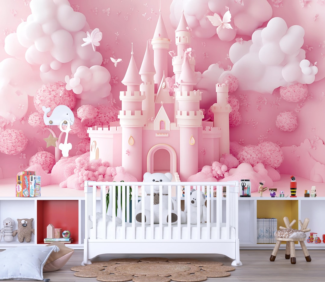 3D Pink Castle Wall Mural – Fantasy Nursery Wallpaper for Girls Room ...