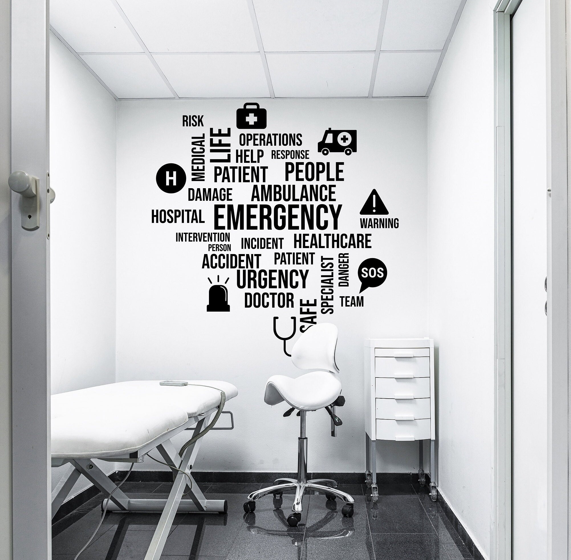Emergency Hospital Healthcare Vinyl Wall Decal, Health Wellness Words ...