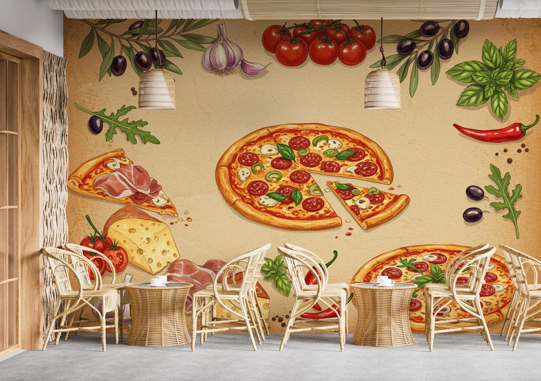 Vintage Pizzeria Wallpaper – Italian Pizza Wall Mural With Rustic Food ...