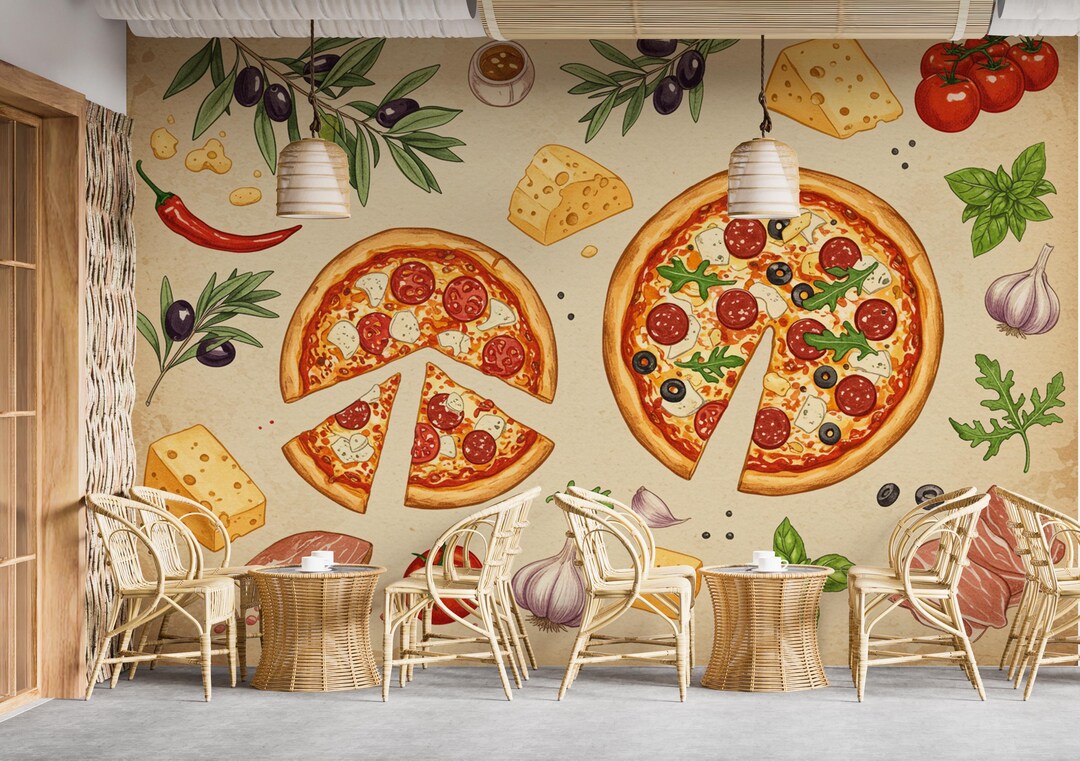 Vintage Pizzeria Wallpaper – Italian Pizza Wall Mural With Rustic Food ...