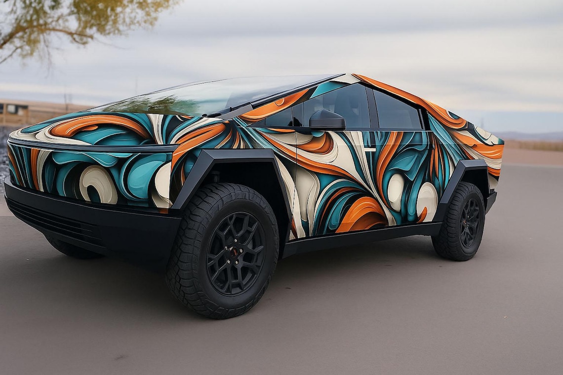Colorful Swirl Car Wrap Retro Modern Vinyl Design With Orange Teal Blue ...