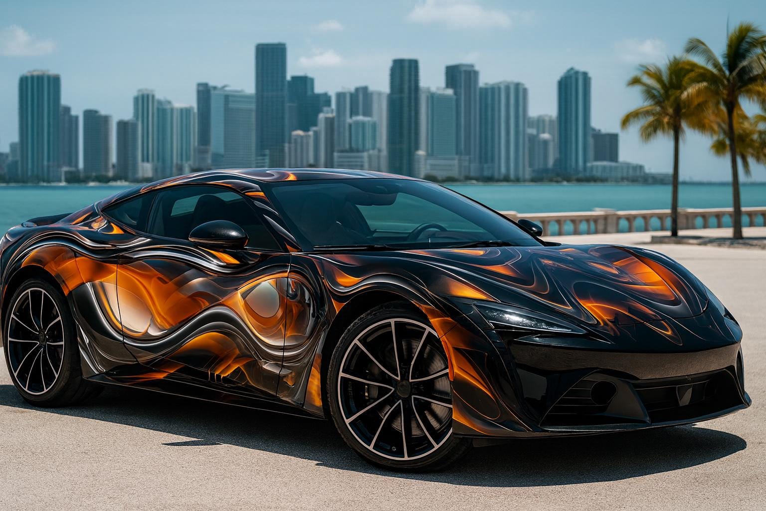Abstract Flame Car Wrap | Molten Metallic Liquid Vinyl Design | Orange ...