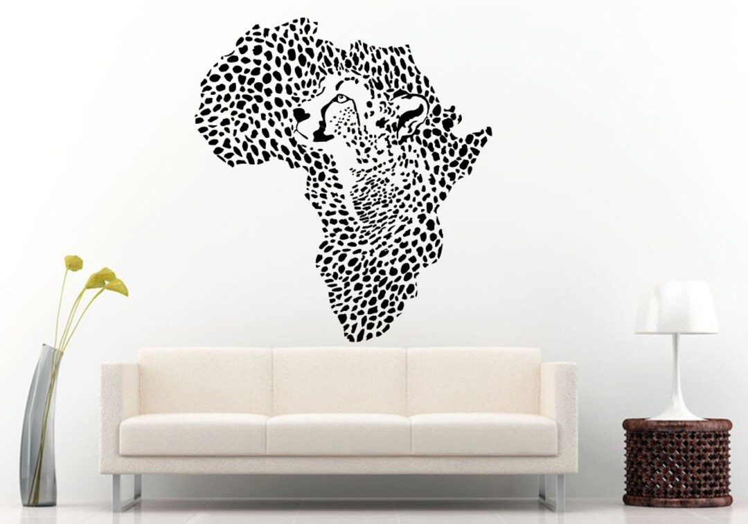 Africa Continent With Cheetah Pattern Inside Wall Decal Vinyl Sticker ...