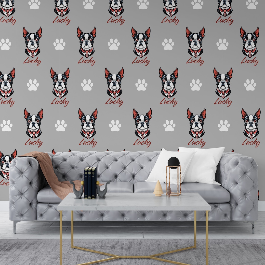 Boston Terrier Dog Wallpaper Dog Peel and Stick Pet Lover Living Room ...