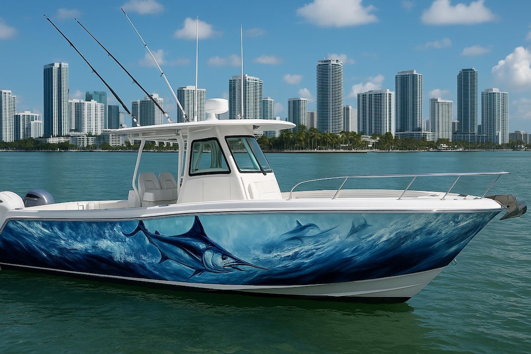 Blue Marlin Ocean Boat Wrap – Deep Sea Fishing Vinyl Wrap – Custom Full ...