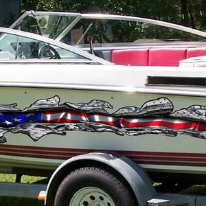USA Flag Boat Wrap, American Pride Boat Vinyl, US Flag Ripped Metal ...