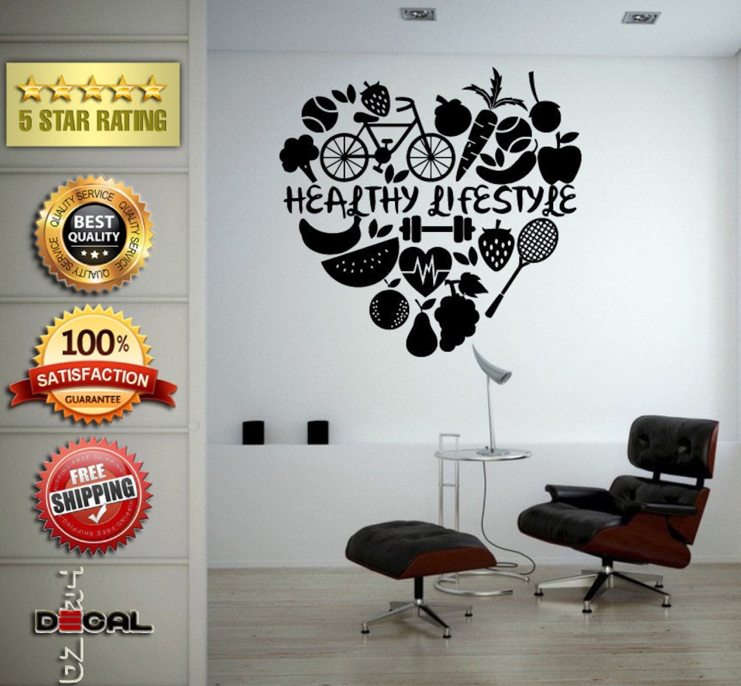 Good Health Healthy Life Style Food Exercise Fitness Wall Vinyl Sticker ...