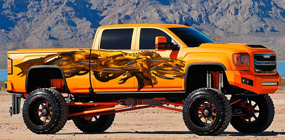 Golden Dragon Car Side Decal, 3D Dragons Street Racing Graphics, Tribal ...