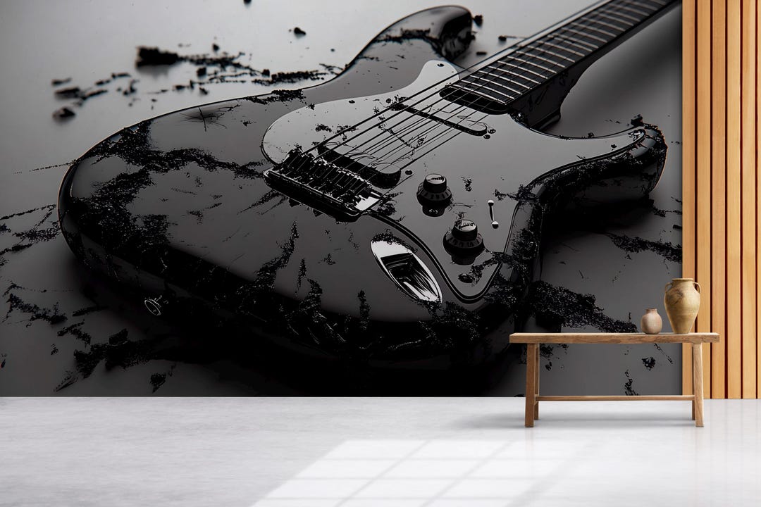 Black Electric Guitar Wall Mural – Rock Music Room Decor – Gift for ...