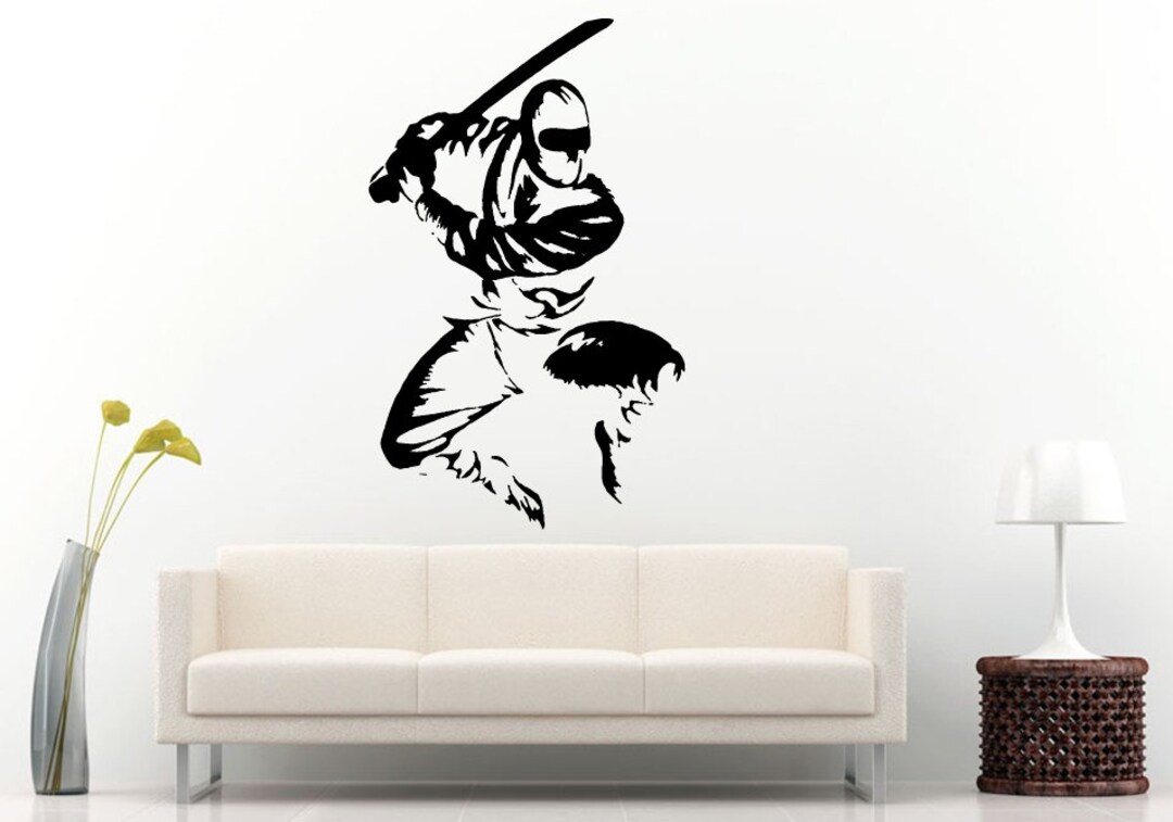 Ninja Samurai Jumping With Sword in Mask Wall Decal Vinyl Sticker Mural ...