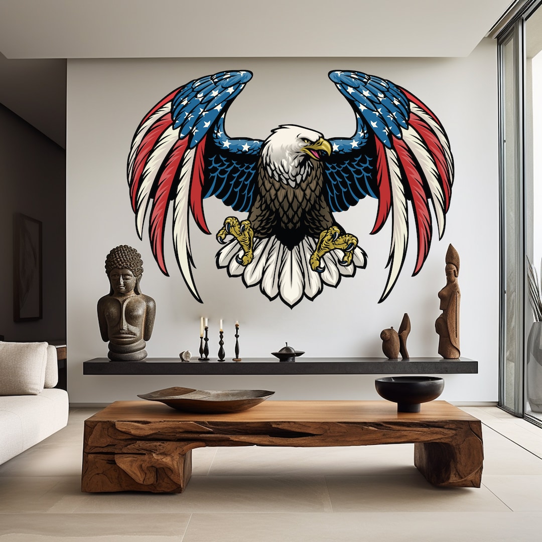 US Flag Decal, Bald Eagle USA Flag Wall Sticker, Patriotic Home Decor ...