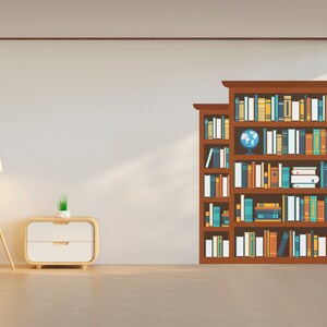 Library Vinyl Wall Art Decals, Books Wall Decor, Bookshelf Library Wall ...