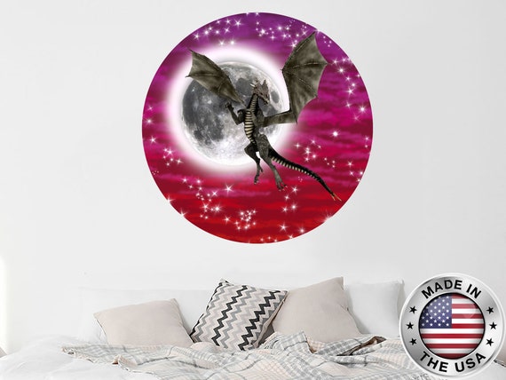 Moon Wall Decal. Dragon Vinyl Sticker Murals. Dragon Removable | Etsy
