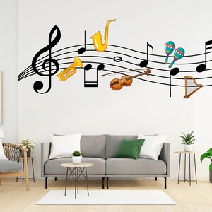 Music Wall Art Decal, Music Notes Instruments Wall Decor, Music Wall ...
