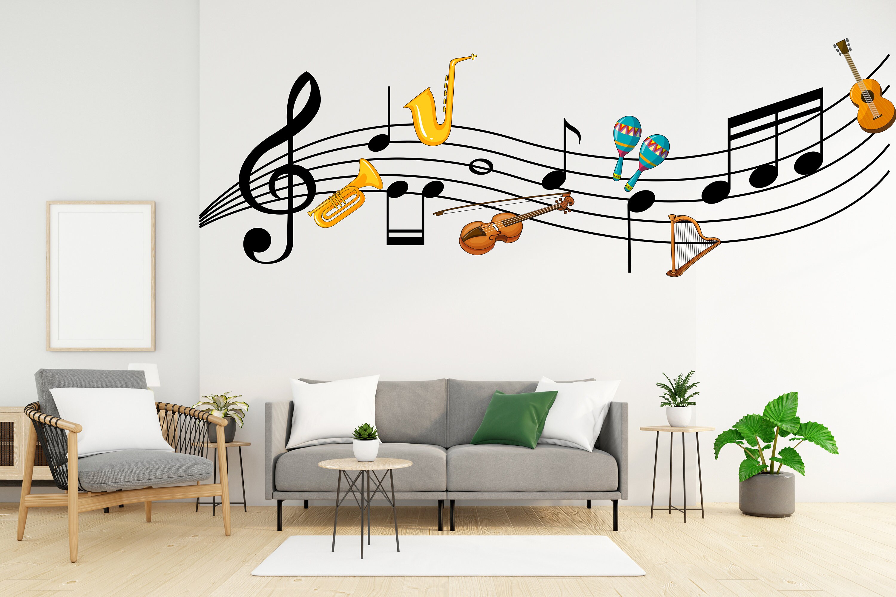 Music Wall Art Decal, Music Notes Instruments Wall Decor, Music Wall ...