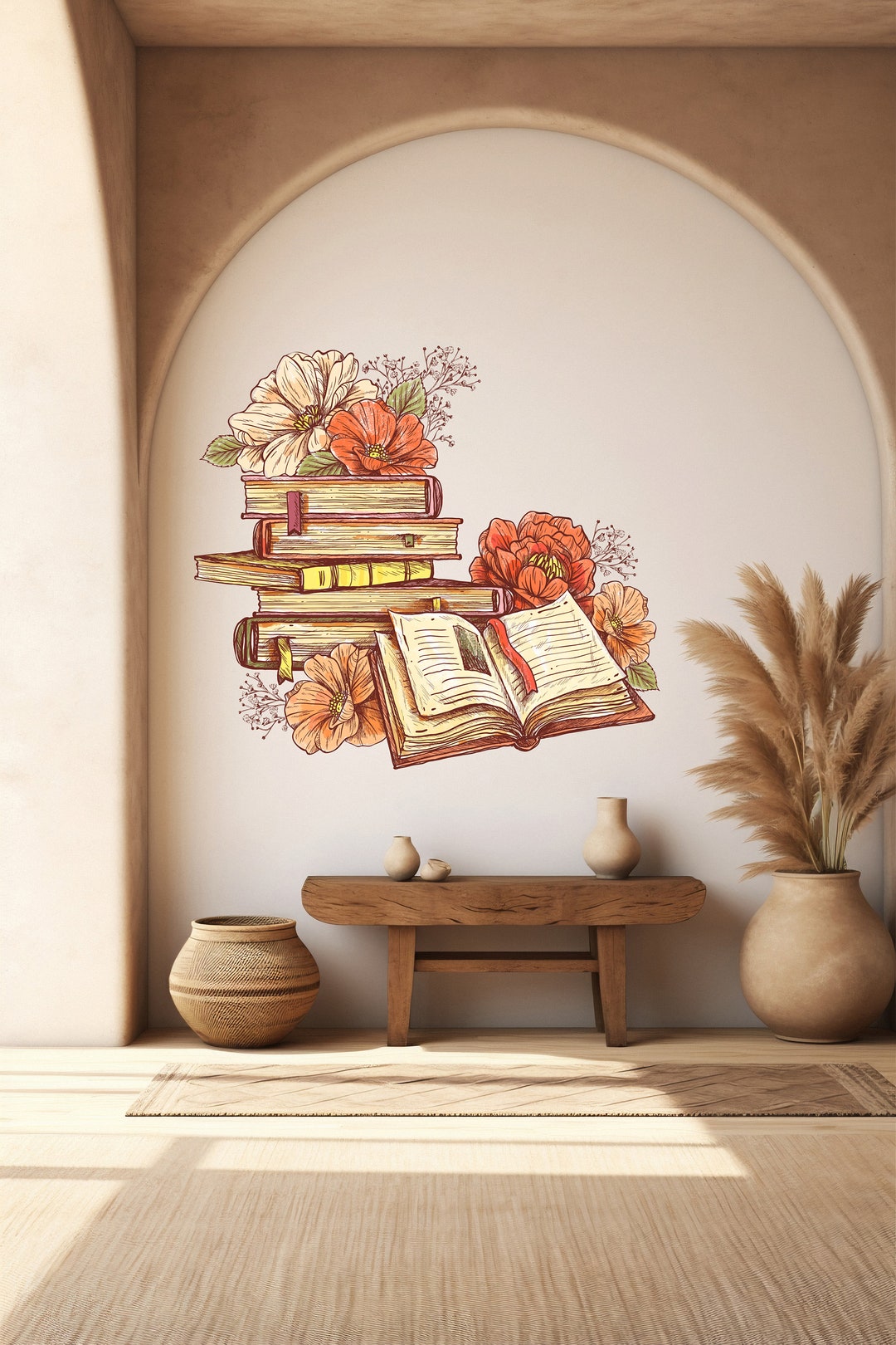 Vintage Books Wall Decor, Library Vinyl Wall Art Decals, Books Wall ...