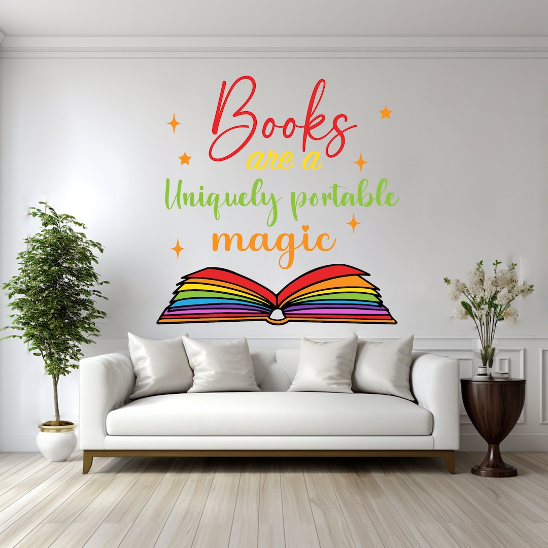 Library Vinyl Wall Art Decals, Book Shelves Decor, Library Wall Decal ...