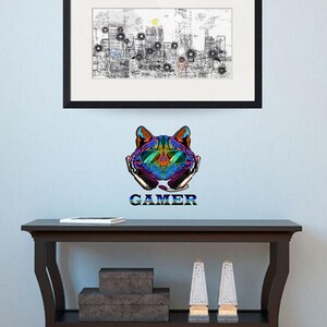 Gamer Cat Wall Decal, Gamer Cat Wall Sticker, Gamer Cat Wall Decor, - Etsy