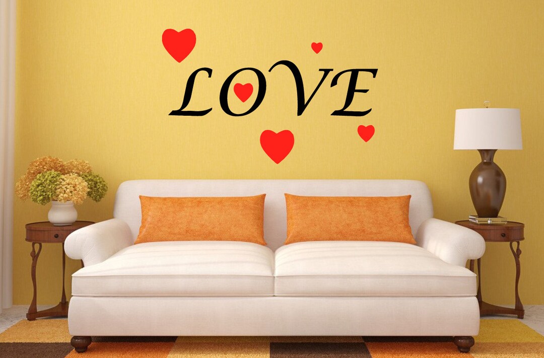 Love Hearts Heart Valentine Word Art Wall Decal Sticker Vinyl Mural ...