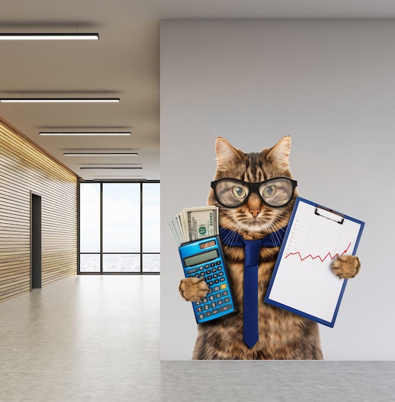 Accountant Cat Cat With Money Wall Decal Smart Cat | Etsy