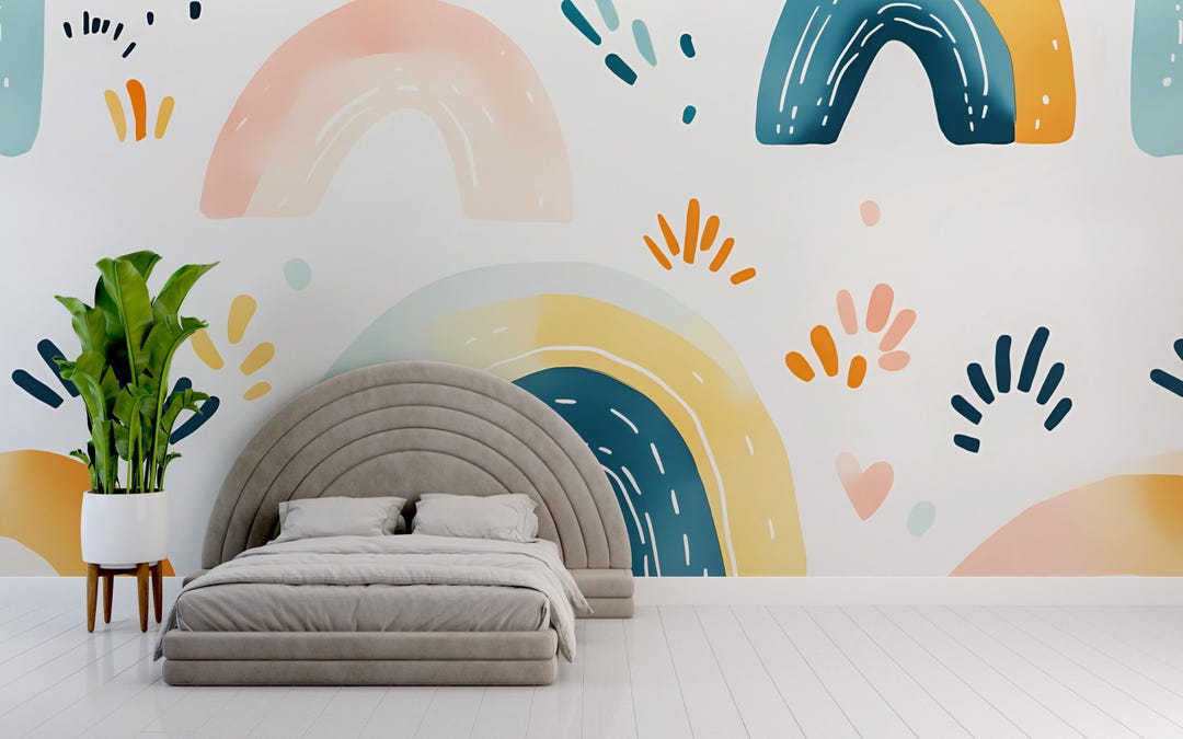 Minimalist Rainbow Wall Mural – Gender Neutral Peel and Stick Wallpaper ...