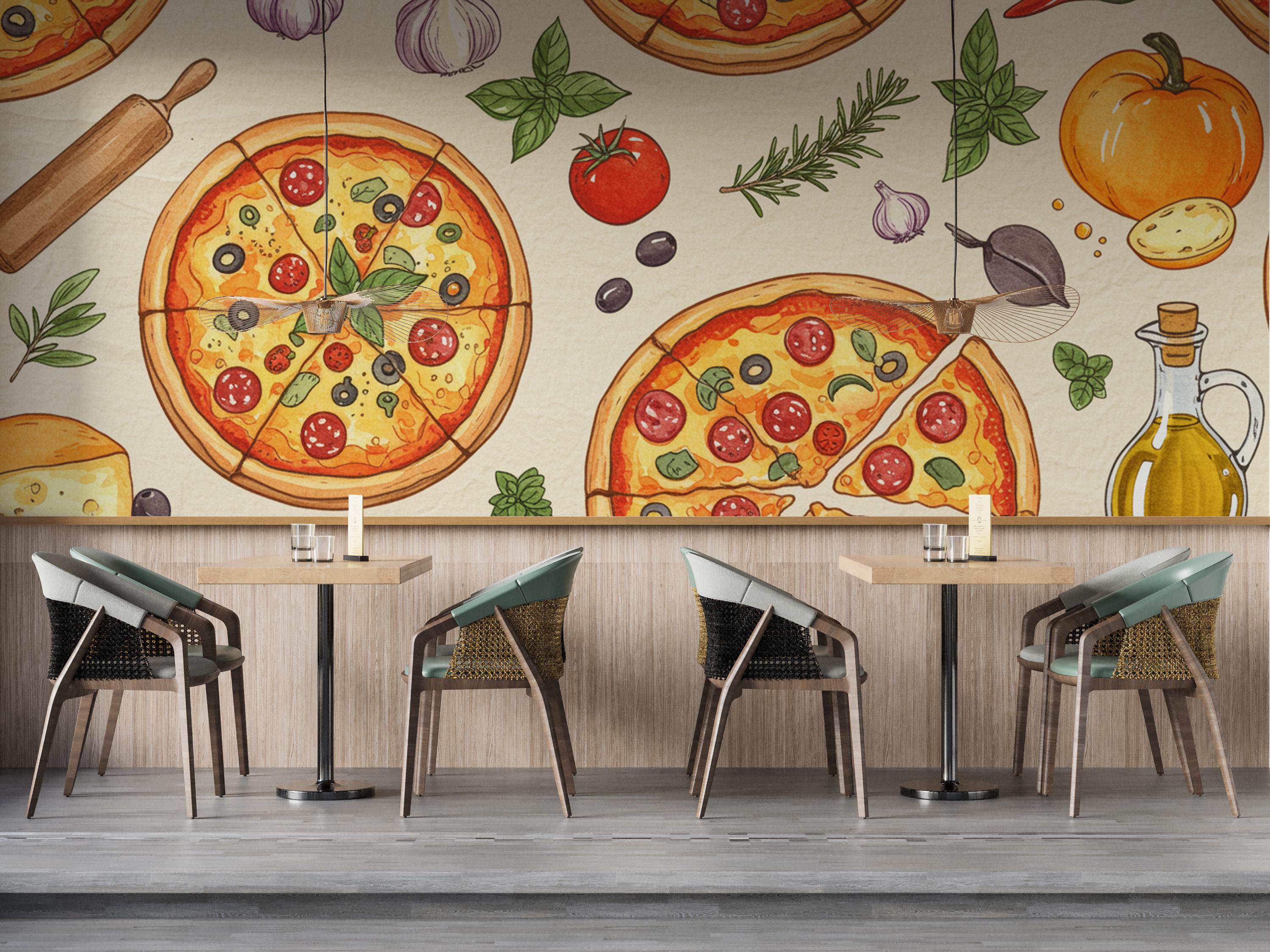 Vintage Pizzeria Wallpaper – Italian Pizza Wall Mural With Rustic Food ...