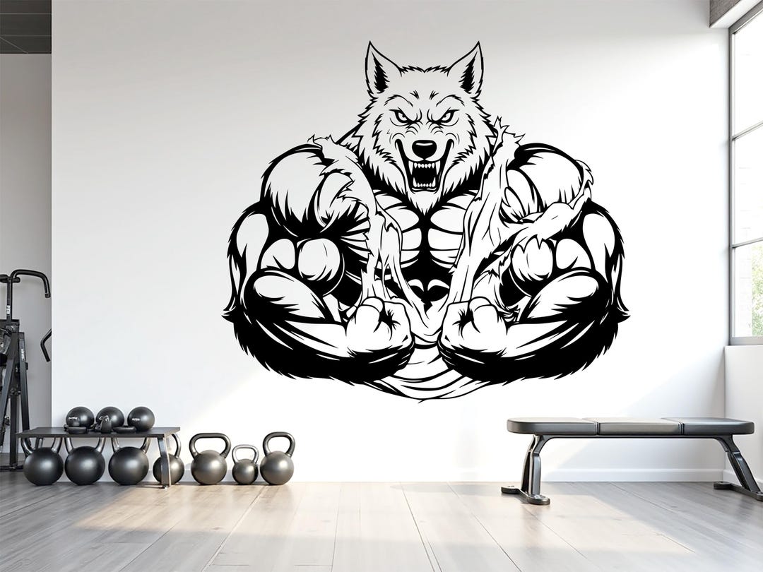 Wolf Gym Wall Decor No Pain No Gain Fitness Art Decal Crossfit Gifts ...