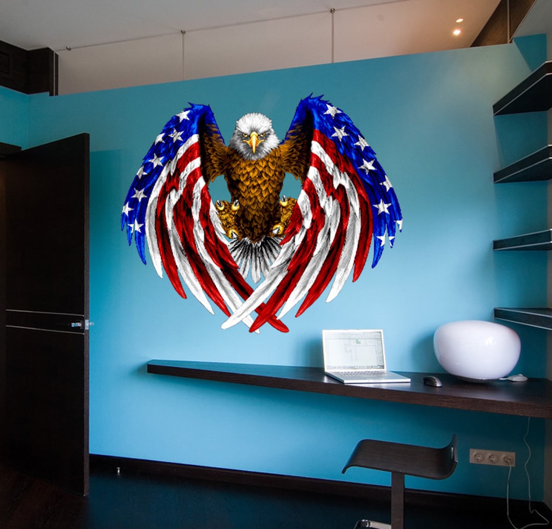 US Flag Decal, Bald Eagle USA Flag Wall Sticker, Patriotic Home Decor ...