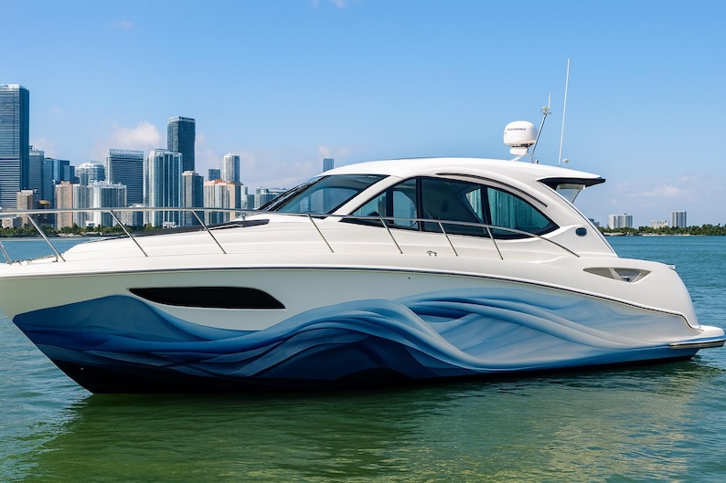 Ocean Wave Boat Wrap – Blue Gradient Marine Vinyl Graphics for Hull ...
