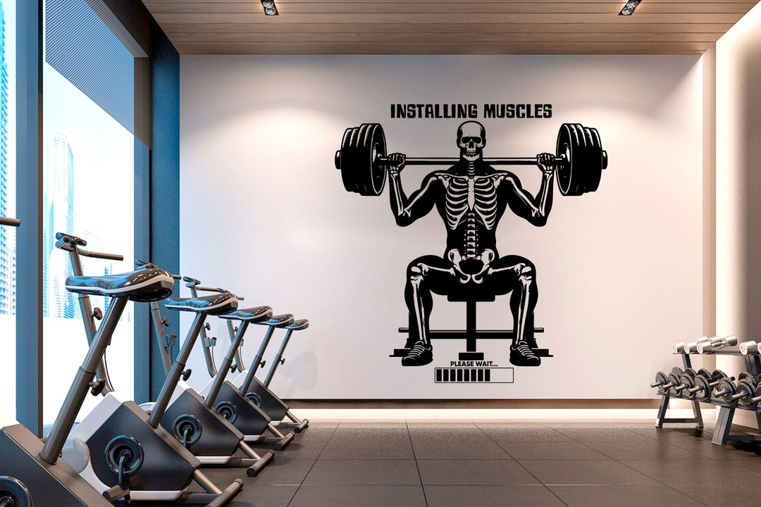 Installing Muscles Skeleton Gym Wall Decal Fitness Funny Decor Workout ...