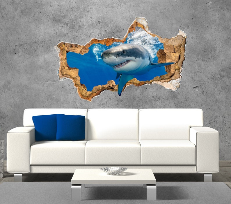 3d Shark Wall Decal. Hole in the Wall Mural. Ocean Life Wall | Etsy