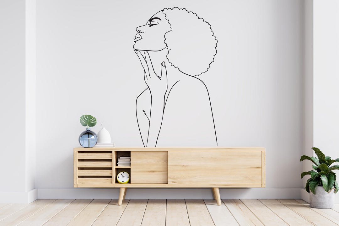 Feminist Afro Woman Line Art Wall Decal, Mid Century Modern Decor - Etsy