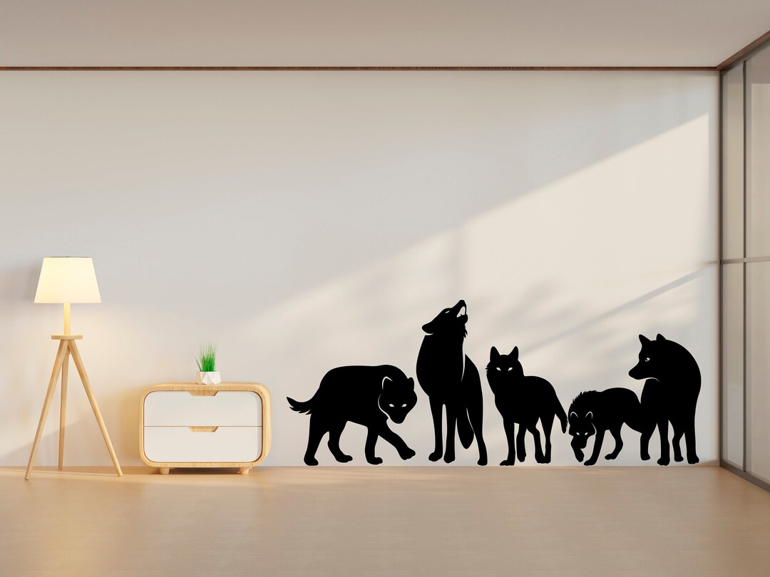 Wolf Wall Decal, Howling Wolf Wall Art Decor Sticker, Wolves Pack Vinyl ...