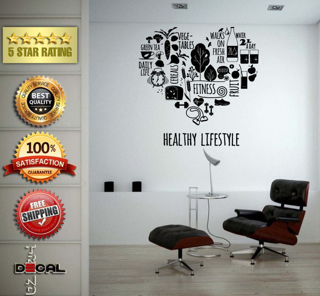 Good Health Healthy Life Style Food Exercise Fitness Wall Vinyl Sticker ...