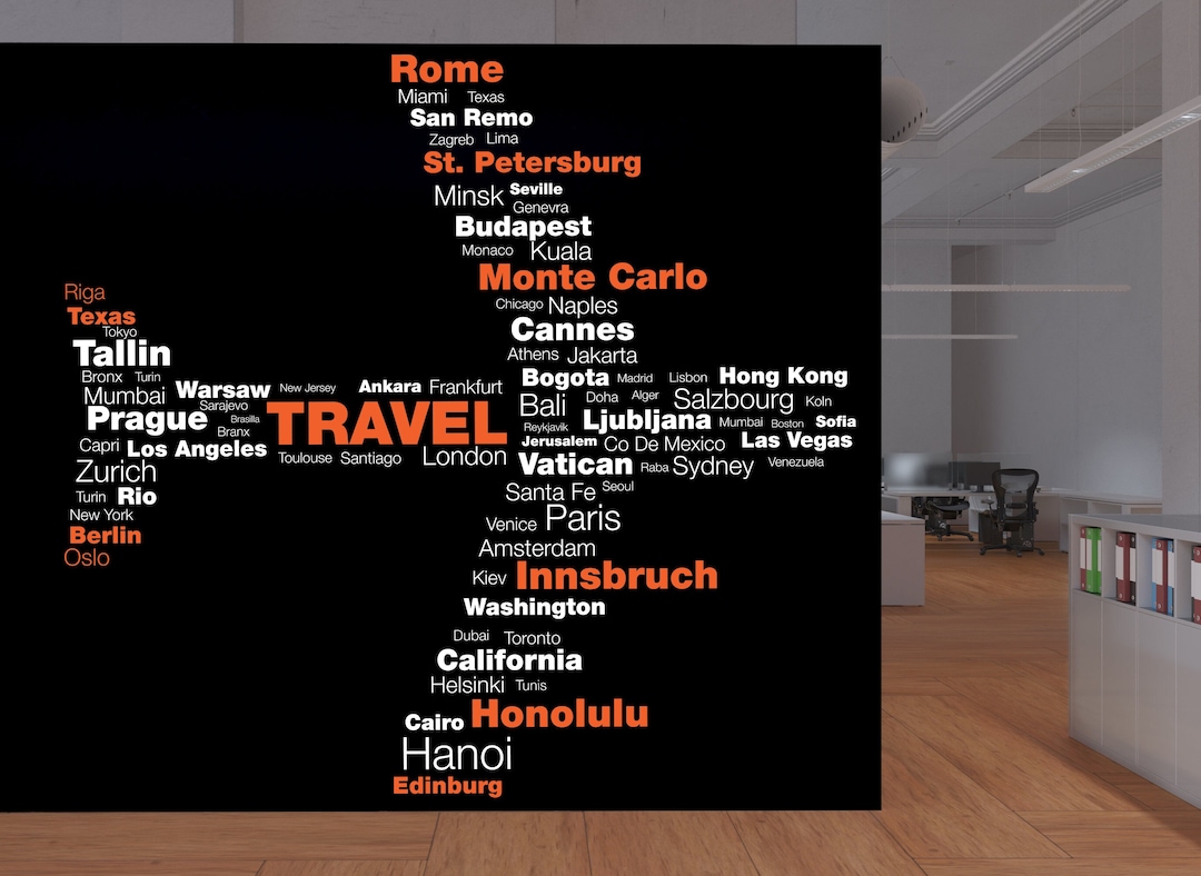 Travel Agency Decoration, Travel Agency Wall Decal, Airplane Cities ...