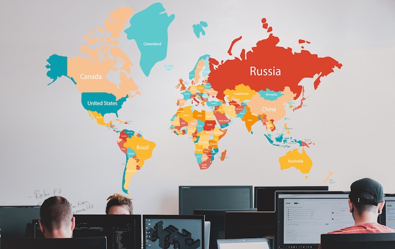World Map Wall Decor, World Map Wall Decal, Geography Wall Decal ...